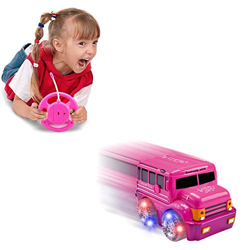 Liberty Imports My First RC Car for Girls - Pink Purple Remote Control 2CH Racer Vehicle for Kids, Toddlers (School Bus)