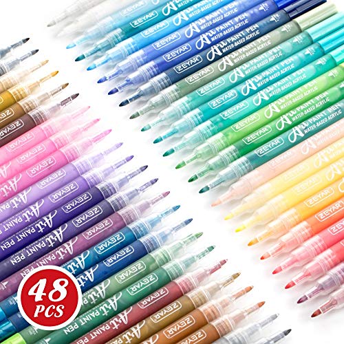 ZEYAR Acrylic Paint Pens, Expert of Rock Painting, Extra Fine, 48 Colors, AP Certified, Permanent&Waterproof Ink, Works on Rock, Wood, Glass, Metal, Ceramic and nearly All Surfaces (48 Colors)