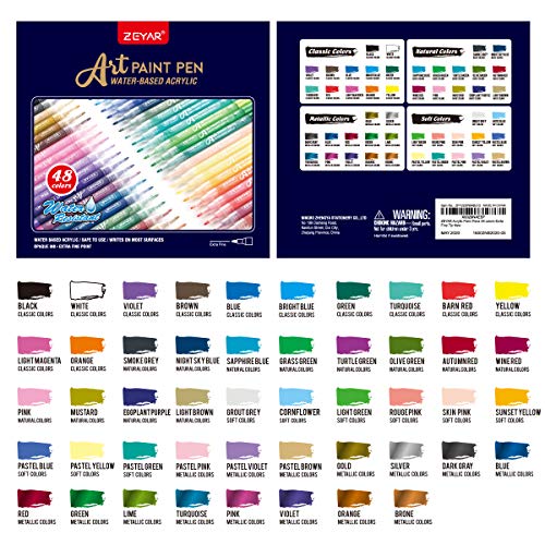 ZEYAR Acrylic Paint Pens, Expert of Rock Painting, Extra Fine, 48 Colors, AP Certified, Permanent&Waterproof Ink, Works on Rock, Wood, Glass, Metal, Ceramic and nearly All Surfaces (48 Colors)