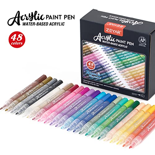 ZEYAR Acrylic Paint Pens, Expert of Rock Painting, Extra Fine, 48 Colors, AP Certified, Permanent&Waterproof Ink, Works on Rock, Wood, Glass, Metal, Ceramic and nearly All Surfaces (48 Colors)