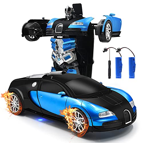 Trimnpy RC Cars Robot for Kids Remote Control Car Transformrobot Gesture Sensing Toys with One-Button Deformation and 360°Rotating Drifting 1:14 Scale , Best Gift for Boys and Girls (Blue)