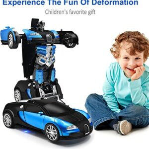 Trimnpy RC Cars Robot for Kids Remote Control Car Transformrobot Gesture Sensing Toys with One-Button Deformation and 360°Rotating Drifting 1:14 Scale , Best Gift for Boys and Girls (Blue)