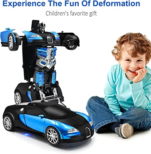 Trimnpy RC Cars Robot for Kids Remote Control Car Transformrobot Gesture Sensing Toys with One-Button Deformation and 360°Rotating Drifting 1:14 Scale , Best Gift for Boys and Girls (Blue)