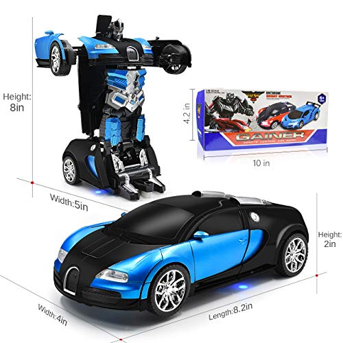 Trimnpy RC Cars Robot for Kids Remote Control Car Transformrobot Gesture Sensing Toys with One-Button Deformation and 360°Rotating Drifting 1:14 Scale , Best Gift for Boys and Girls (Blue)