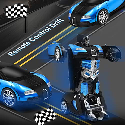 Trimnpy RC Cars Robot for Kids Remote Control Car Transformrobot Gesture Sensing Toys with One-Button Deformation and 360°Rotating Drifting 1:14 Scale , Best Gift for Boys and Girls (Blue)