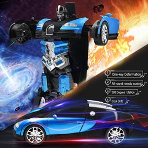 Trimnpy RC Cars Robot for Kids Remote Control Car Transformrobot Gesture Sensing Toys with One-Button Deformation and 360°Rotating Drifting 1:14 Scale , Best Gift for Boys and Girls (Blue)