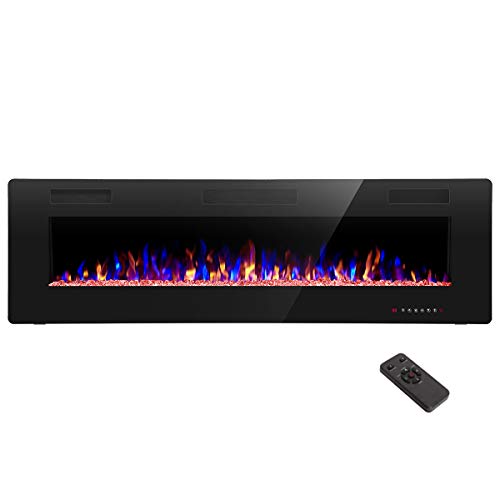 R.W.FLAME 60" Recessed and Wall Mounted Electric Fireplace, Low Noise, Remote Control with Timer,Touch Screen,Adjustable Flame Color and Speed, 750-1500W