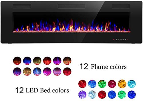 R.W.FLAME 60" Recessed and Wall Mounted Electric Fireplace, Low Noise, Remote Control with Timer,Touch Screen,Adjustable Flame Color and Speed, 750-1500W