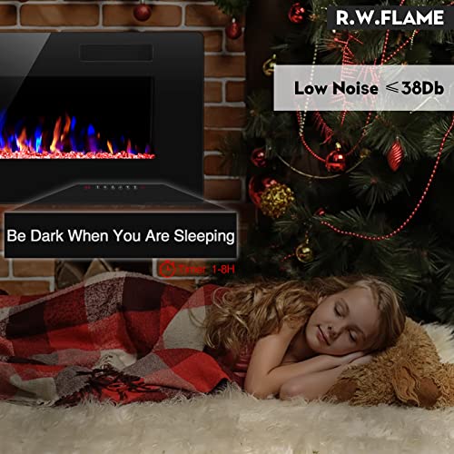 R.W.FLAME 60" Recessed and Wall Mounted Electric Fireplace, Low Noise, Remote Control with Timer,Touch Screen,Adjustable Flame Color and Speed, 750-1500W