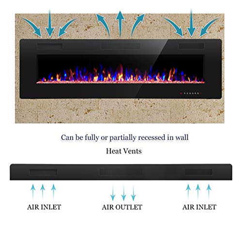 R.W.FLAME 60" Recessed and Wall Mounted Electric Fireplace, Low Noise, Remote Control with Timer,Touch Screen,Adjustable Flame Color and Speed, 750-1500W