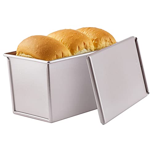 CHEFMADE Pullman Loaf Pan with Lid, 1Lb Dough Capacity Non-Stick Rectangle Flat Toast Box for Oven Baking 4.2" x 7.7"x 4.4"(Champagne Gold)