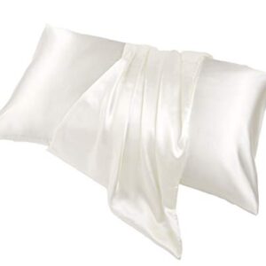 Lanest Housing Satin-Silk Pillowcase King, White Satin Pillowcase for Hair and Skin, Breathable, Super Soft, Cooling Pillow case King Size, Ivory White