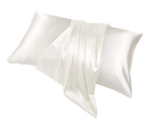 Lanest Housing Satin-Silk Pillowcase King, White Satin Pillowcase for Hair and Skin, Breathable, Super Soft, Cooling Pillow case King Size, Ivory White