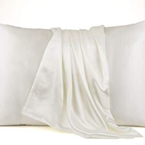 Lanest Housing Satin-Silk Pillowcase King, White Satin Pillowcase for Hair and Skin, Breathable, Super Soft, Cooling Pillow case King Size, Ivory White