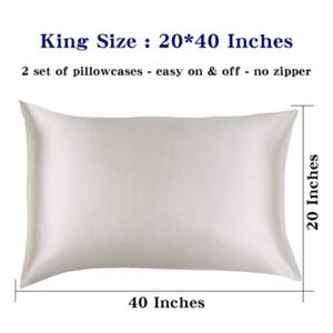 Lanest Housing Satin-Silk Pillowcase King, White Satin Pillowcase for Hair and Skin, Breathable, Super Soft, Cooling Pillow case King Size, Ivory White