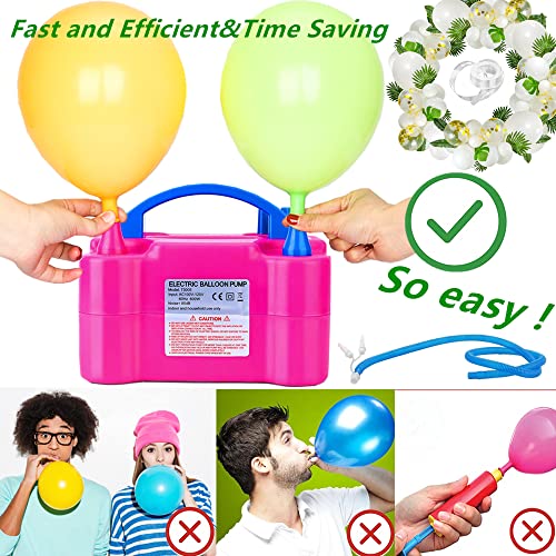 Balloon Pump, Portable Dual Nozzle Ballon Inflator Pump for Balloons 110V 600W Electric Air Pump Blower, Balloon Arch kit &Balloon Garland kit, Balloons for Parties/Helium Tank/Birthday Balloons Set