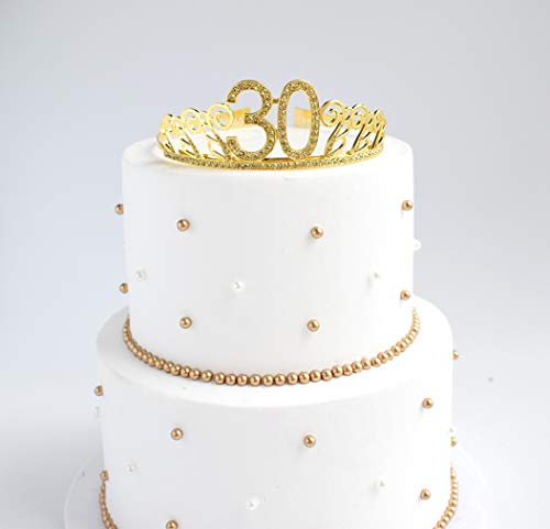 30th Brithday Gold Tiara and Sash, 30 & Fabulous Glitter Satin Sash and Crystal Rhinestone Birthday Crown for Happy 30th Birthday Party Supplies Favors Decorations 30th Birthday Cake Topper