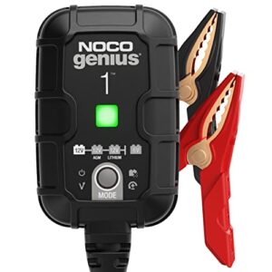 noco genius1, 1a smart car battery charger, 6v and 12v automotive charger, battery maintainer, trickle charger, float charger and desulfator for motorcycle, atv, lithium and deep cycle batteries