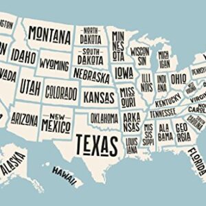 Laminated USA United States Map States With State Names Decorative Travel World Map with Detail Map Posters for Wall Map Art Wall Decor Geographical Illustration Tourist Poster Dry Erase Sign 36x24