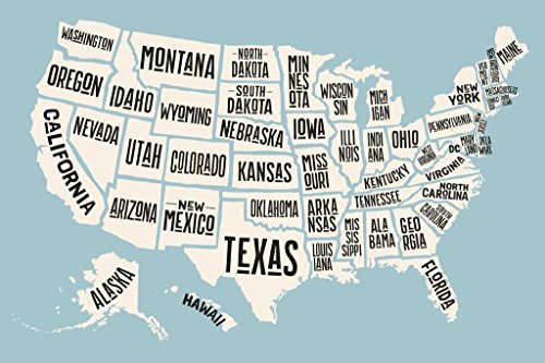 Laminated USA United States Map States With State Names Decorative Travel World Map with Detail Map Posters for Wall Map Art Wall Decor Geographical Illustration Tourist Poster Dry Erase Sign 36x24