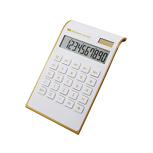 Dual Powered Calculator,Ultra Thin Solar Power Calculator for Home Office Desktop Calculator Tilted LCD Display Business Slim Desk Calculator(White)