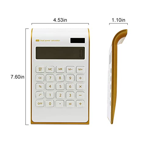 Dual Powered Calculator,Ultra Thin Solar Power Calculator for Home Office Desktop Calculator Tilted LCD Display Business Slim Desk Calculator(White)