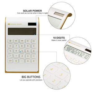 Dual Powered Calculator,Ultra Thin Solar Power Calculator for Home Office Desktop Calculator Tilted LCD Display Business Slim Desk Calculator(White)