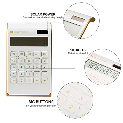 Dual Powered Calculator,Ultra Thin Solar Power Calculator for Home Office Desktop Calculator Tilted LCD Display Business Slim Desk Calculator(White)