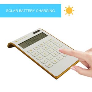 Dual Powered Calculator,Ultra Thin Solar Power Calculator for Home Office Desktop Calculator Tilted LCD Display Business Slim Desk Calculator(White)