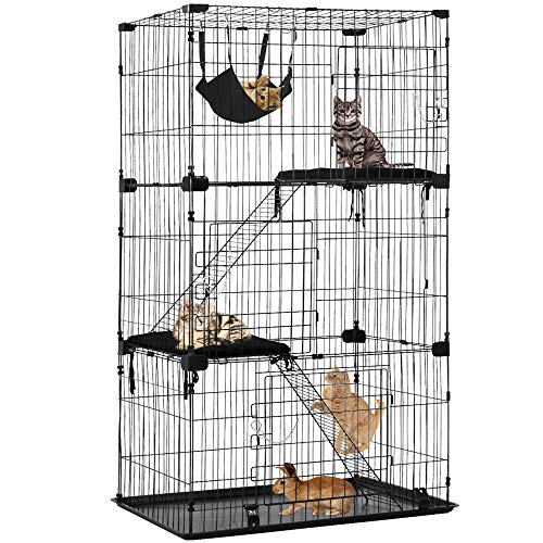 Large 3-Tier Cat Cage Pet Playpen Cat Crate Kennels 67" Height Kitten House Furniture Wire Metal Pet Enclosure w/ 3 Front Doors 2 Ladders 2 Platforms Bed Hammock for Ferret Rat Cat Chinchilla