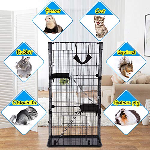 Large 3-Tier Cat Cage Pet Playpen Cat Crate Kennels 67" Height Kitten House Furniture Wire Metal Pet Enclosure w/ 3 Front Doors 2 Ladders 2 Platforms Bed Hammock for Ferret Rat Cat Chinchilla