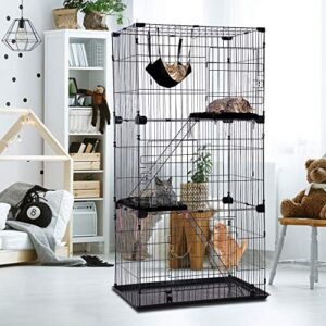 Large 3-Tier Cat Cage Pet Playpen Cat Crate Kennels 67" Height Kitten House Furniture Wire Metal Pet Enclosure w/ 3 Front Doors 2 Ladders 2 Platforms Bed Hammock for Ferret Rat Cat Chinchilla