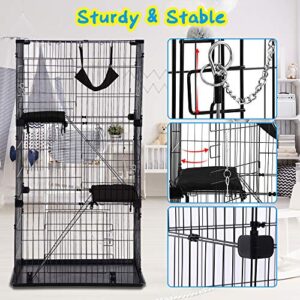 Large 3-Tier Cat Cage Pet Playpen Cat Crate Kennels 67" Height Kitten House Furniture Wire Metal Pet Enclosure w/ 3 Front Doors 2 Ladders 2 Platforms Bed Hammock for Ferret Rat Cat Chinchilla