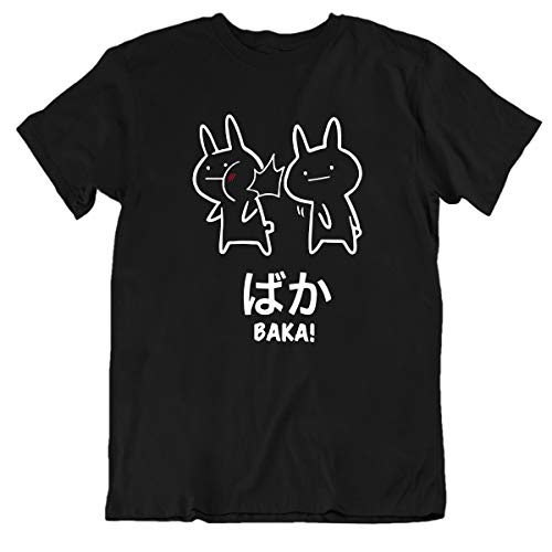 Baka Rabbit Men Women Funny Cotton Anime Japanese Tshirt (XL, Black7)