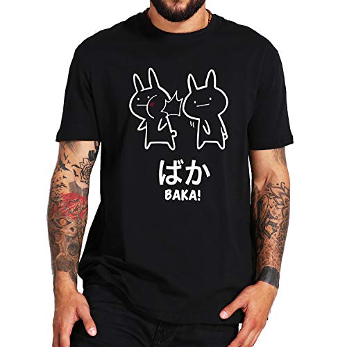 Baka Rabbit Men Women Funny Cotton Anime Japanese Tshirt (XL, Black7)