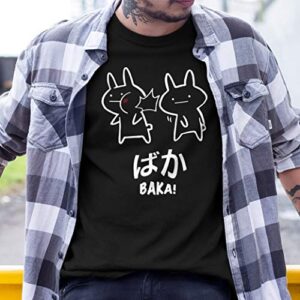 Baka Rabbit Men Women Funny Cotton Anime Japanese Tshirt (XL, Black7)