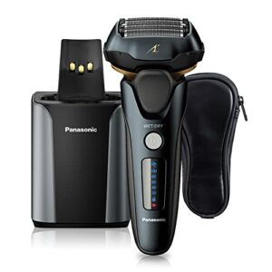 panasonic electric razor for men, electric shaver, arc5 with premium automatic cleaning and charging station, wet dry shaver men, cordless razor, with pop-up trimmer es-lv97-k, black