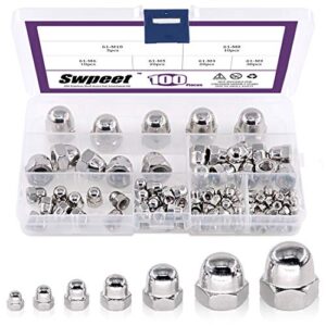 100pcs 304 stainless steel serrated metric acorn cap nuts hex dome cap assortment kit, 7 sizes - m3 m4 m5 m6 m8 m10 m12