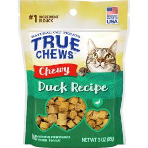 blue buffalo true chews natural chewy cat treats, duck 3 oz bag