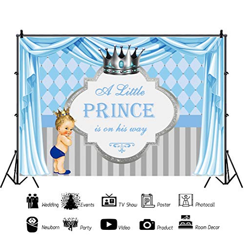 Baocicco 5x3ft Polyester Backdrop Royal Blue Prince Baby Shower Backdrop Crown Blue Curtains A Little Prince is on His Way Photography Background Royal Celebration Little Prince Portrait