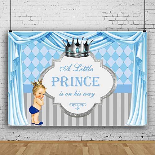 Baocicco 5x3ft Polyester Backdrop Royal Blue Prince Baby Shower Backdrop Crown Blue Curtains A Little Prince is on His Way Photography Background Royal Celebration Little Prince Portrait