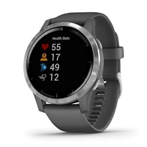 garmin 010-02174-01 vivoactive 4, gps smartwatch, features music, body energy monitoring, animated workouts, pulse ox sensors and more, silver with gray band