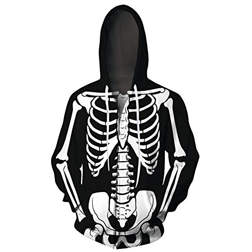 uideazone Halloween Jacket for Men Women Skeleton Skull Printed Zip Up Hoodies Cosplay Costume