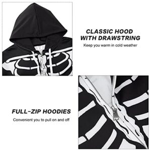 uideazone Halloween Jacket for Men Women Skeleton Skull Printed Zip Up Hoodies Cosplay Costume