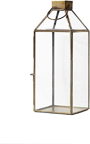 Serene Spaces Living Large Gold Decorative Hurricane Lantern Candle Holder with Glass Panels, 16" Tall