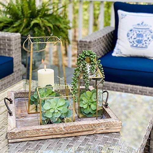 Serene Spaces Living Large Gold Decorative Hurricane Lantern Candle Holder with Glass Panels, 16" Tall