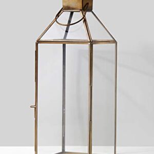 Serene Spaces Living Large Gold Decorative Hurricane Lantern Candle Holder with Glass Panels, 16" Tall