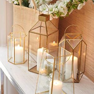 Serene Spaces Living Large Gold Decorative Hurricane Lantern Candle Holder with Glass Panels, 16" Tall