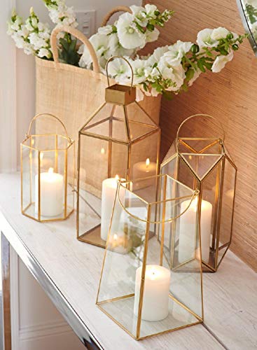 Serene Spaces Living Large Gold Decorative Hurricane Lantern Candle Holder with Glass Panels, 16" Tall