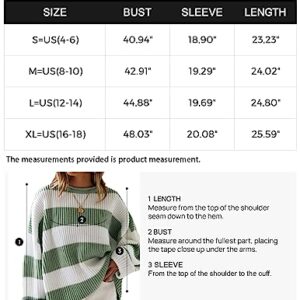 ZESICA Women's 2023 Fall Long Sleeve Crew Neck Striped Color Block Comfy Loose Oversized Knitted Pullover Sweater,Green,Small